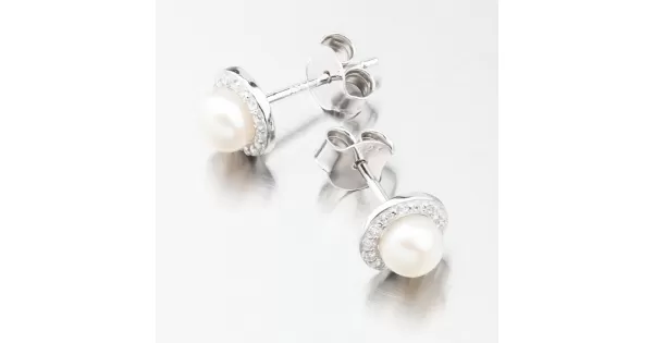 Stříbrné náušnice s perlou SETST-12270 : Goldex.cz